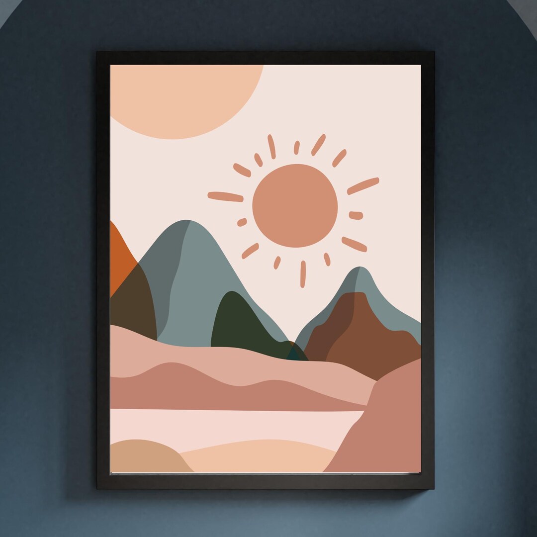 Boho Landscape Poster/printable Digital File With Minimalist Sun and ...