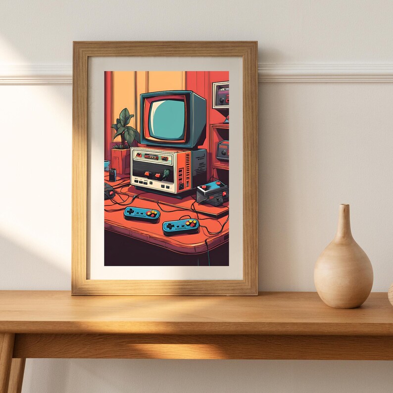 Retro Gaming Setup Poster Set- Vintage Console, Controller and TV ...