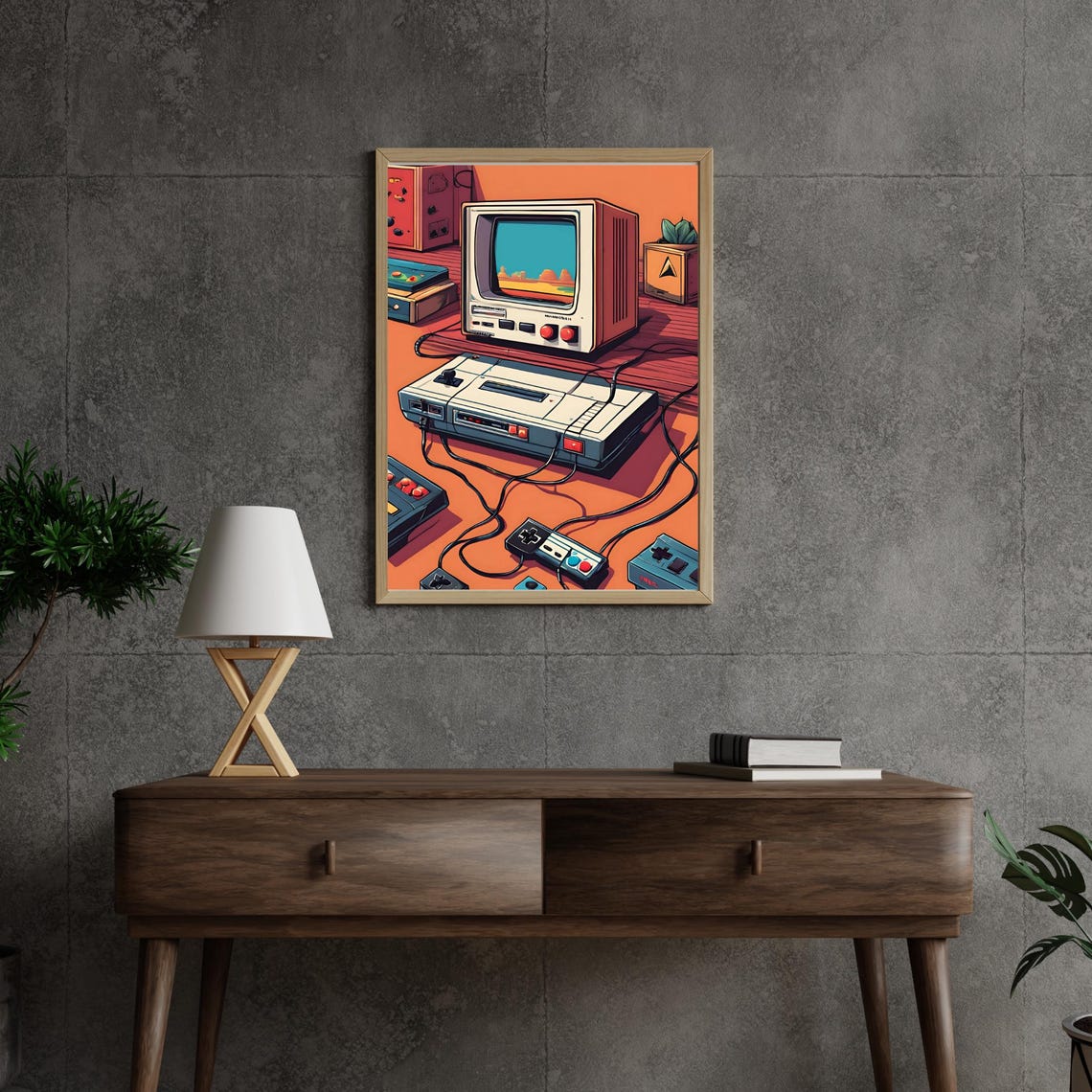 Retro Gaming Poster/vintage Console With Retro Tv/digital Poster File ...