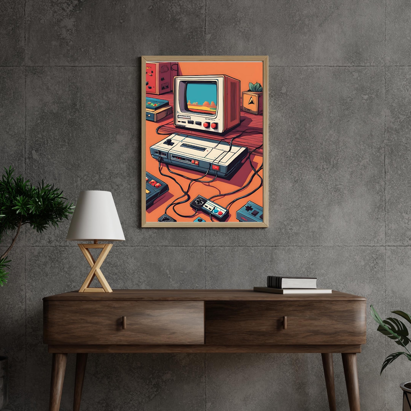 Retro Gaming Poster/vintage Console With Retro Tv/digital Poster File ...