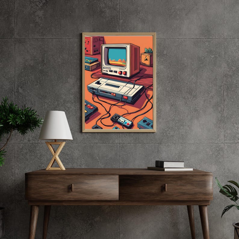 Retro Gaming Poster/vintage Console With Retro Tv/digital Poster File ...