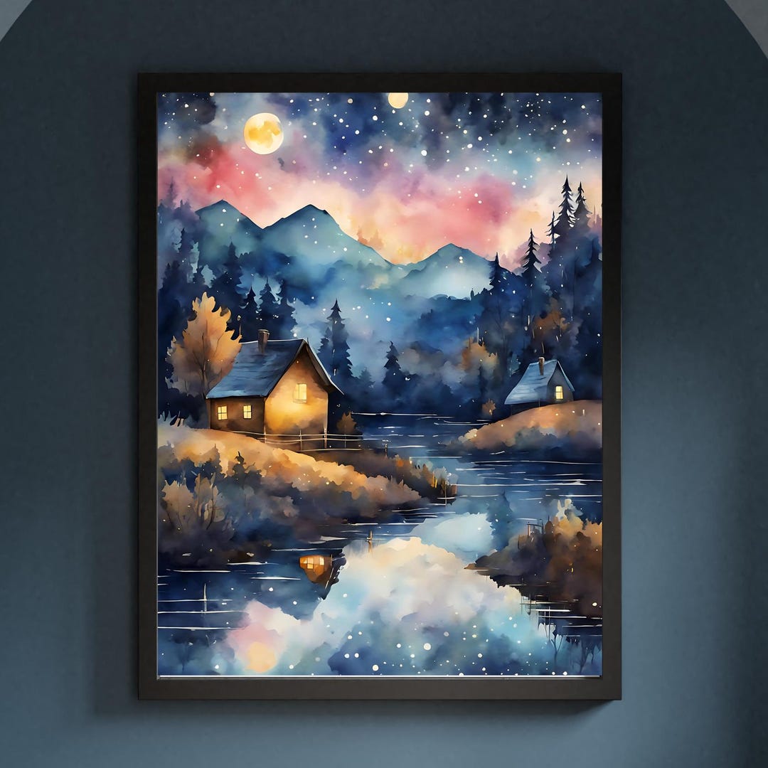Watercolor Starry Night/digital Art File for Art Print/landscape Image ...