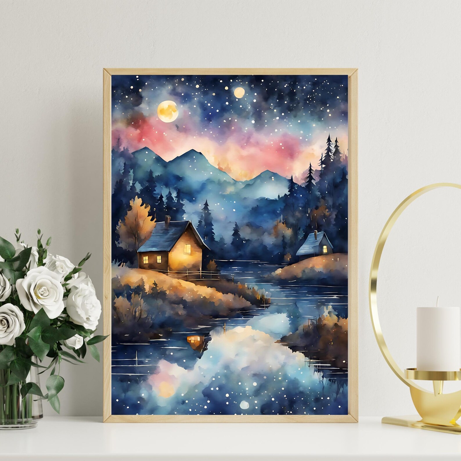 Watercolor Starry Night/digital Art File for Art Print/landscape Image ...