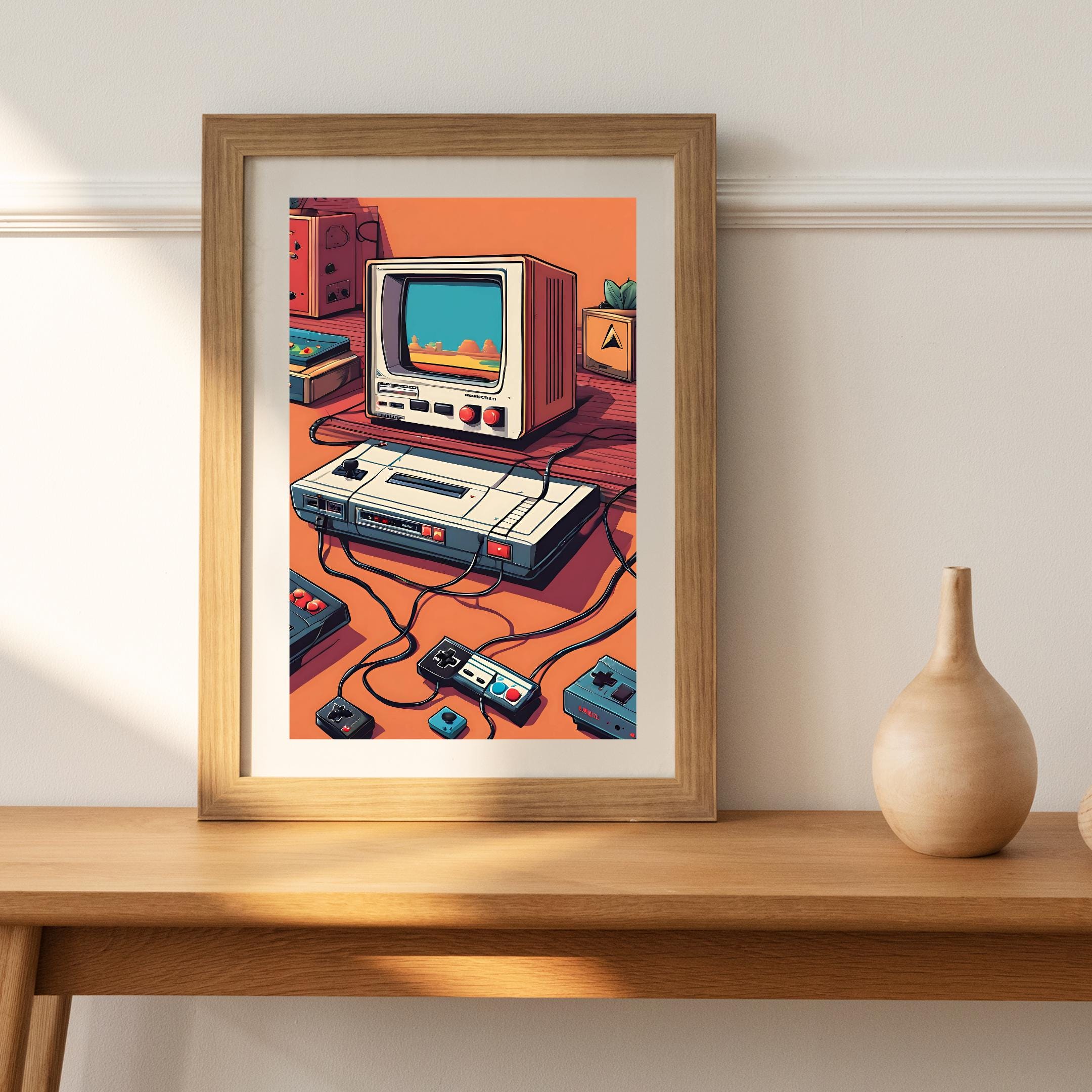Retro Gaming Poster/vintage Console With Retro Tv/digital Poster File ...