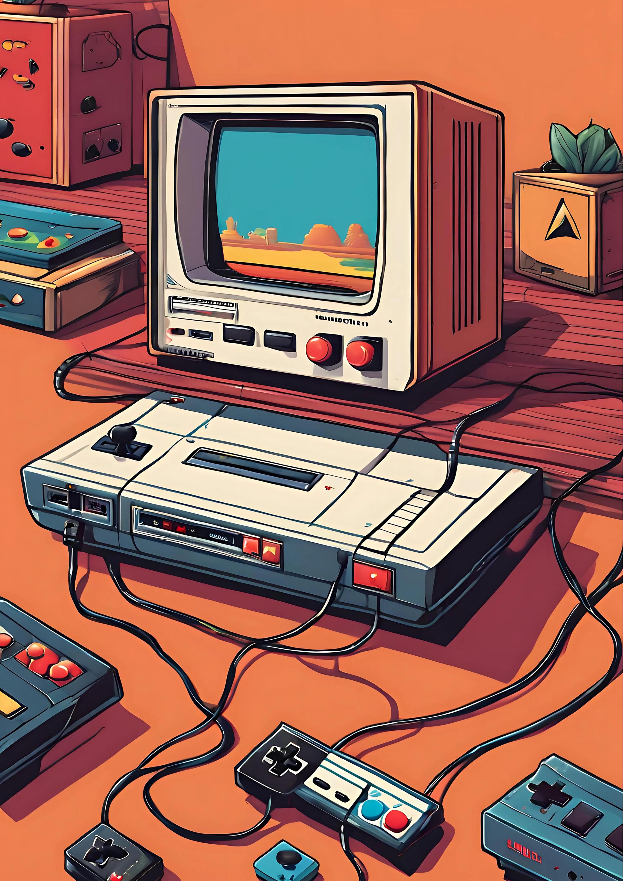 Retro Gaming Poster/vintage Console With Retro Tv/digital Poster File ...