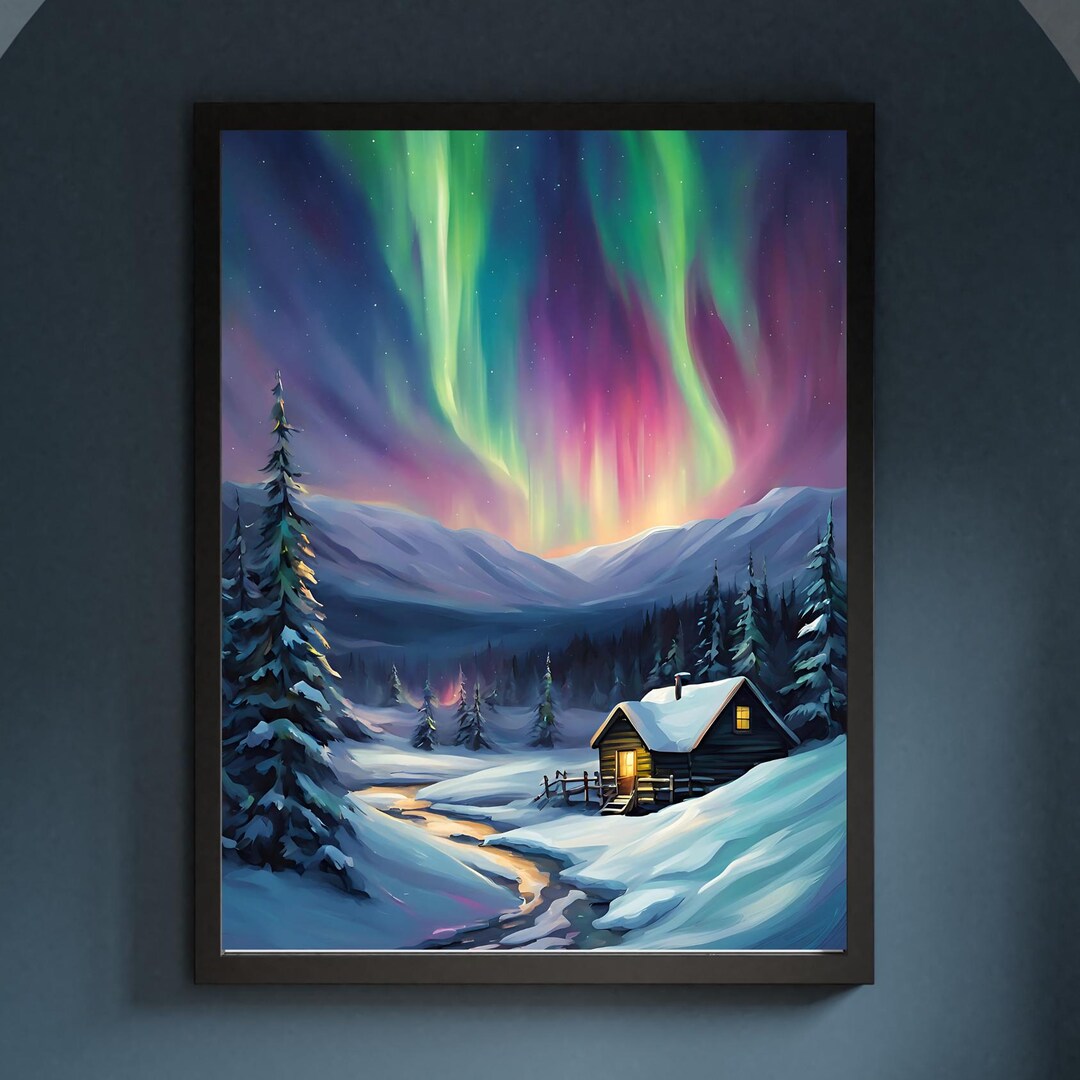 Northern Lights Winter Landscape Painting/digital Art File for Wall ...