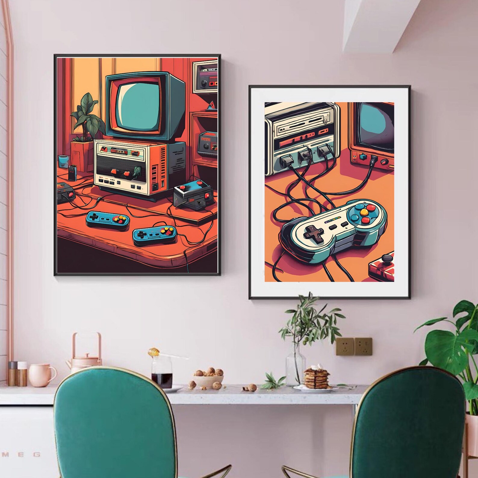 Retro Gaming Setup Poster Set- Vintage Console, Controller and TV ...