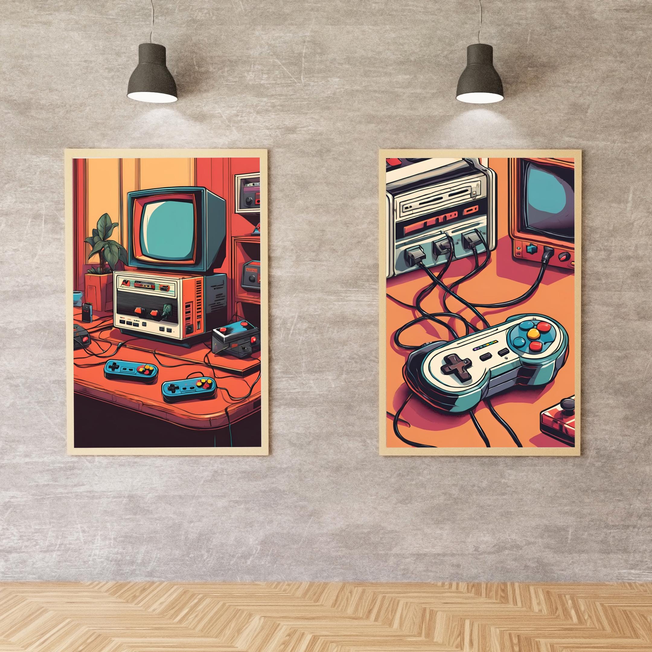 Retro Gaming Setup Poster Set- Vintage Console, Controller and TV ...