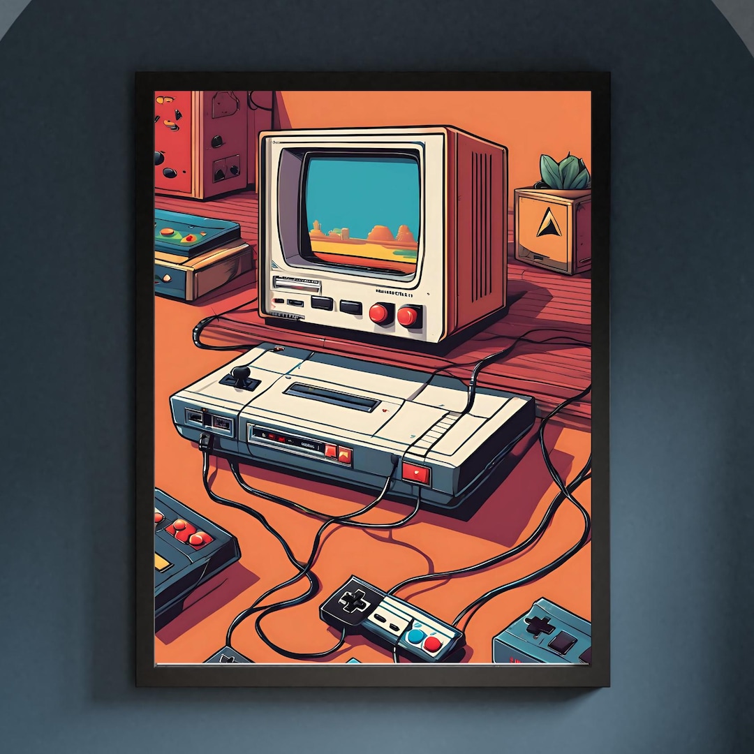 Retro Gaming Poster/vintage Console With Retro Tv/digital Poster File ...