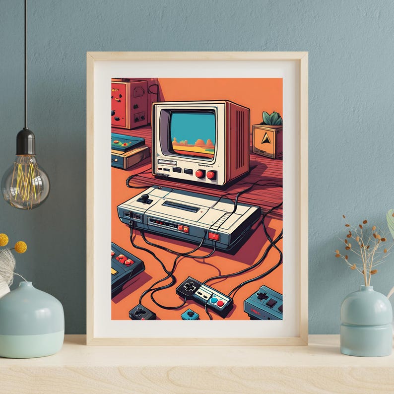 Retro Gaming Poster/vintage Console With Retro Tv/digital Poster File ...