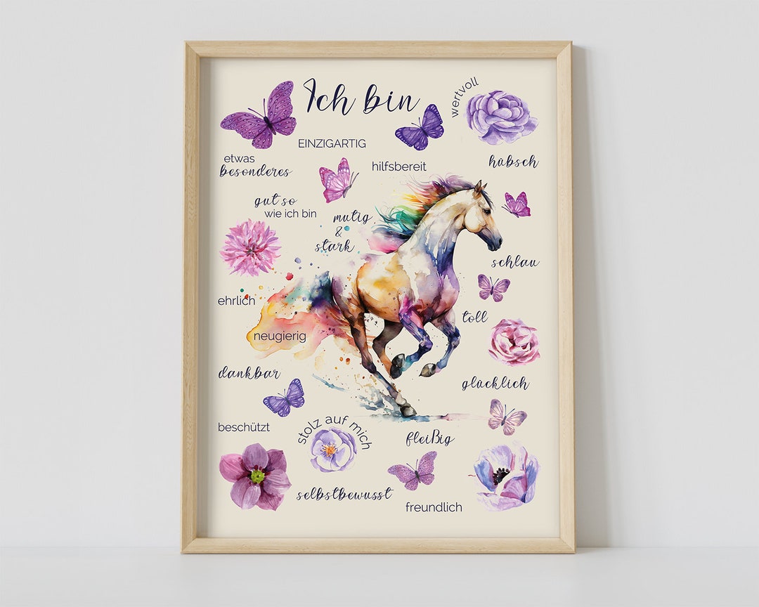 Affirmation Poster Positive Beliefs With Horse, Flowers, Butterflies ...