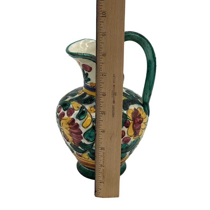 MAJOLICA Antique Italian Pottery Pitcher With Flower Motif - Signed M.B ...