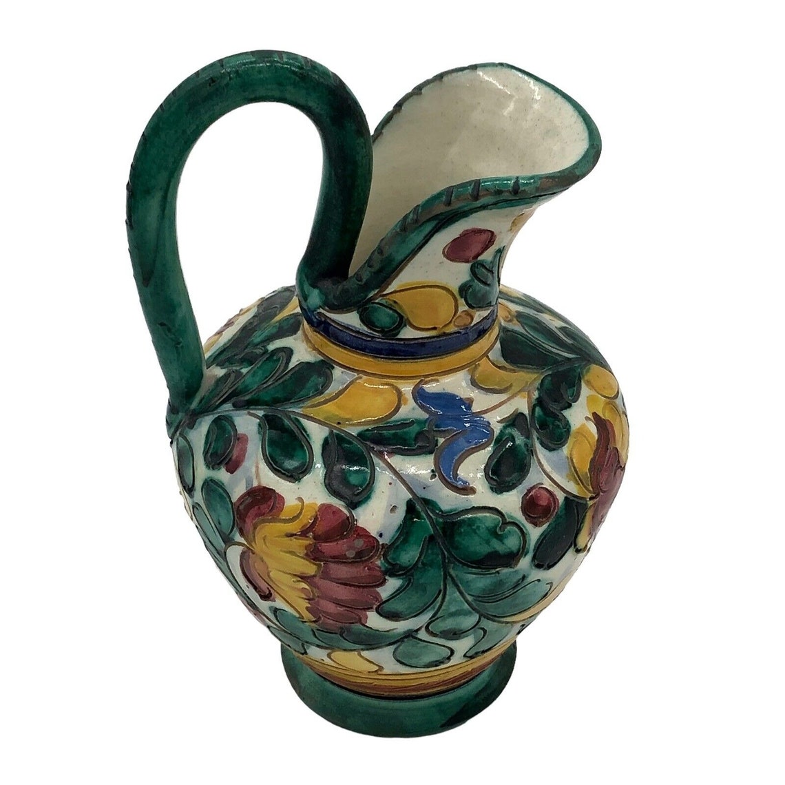 MAJOLICA Antique Italian Pottery Pitcher With Flower Motif - Signed M.B ...