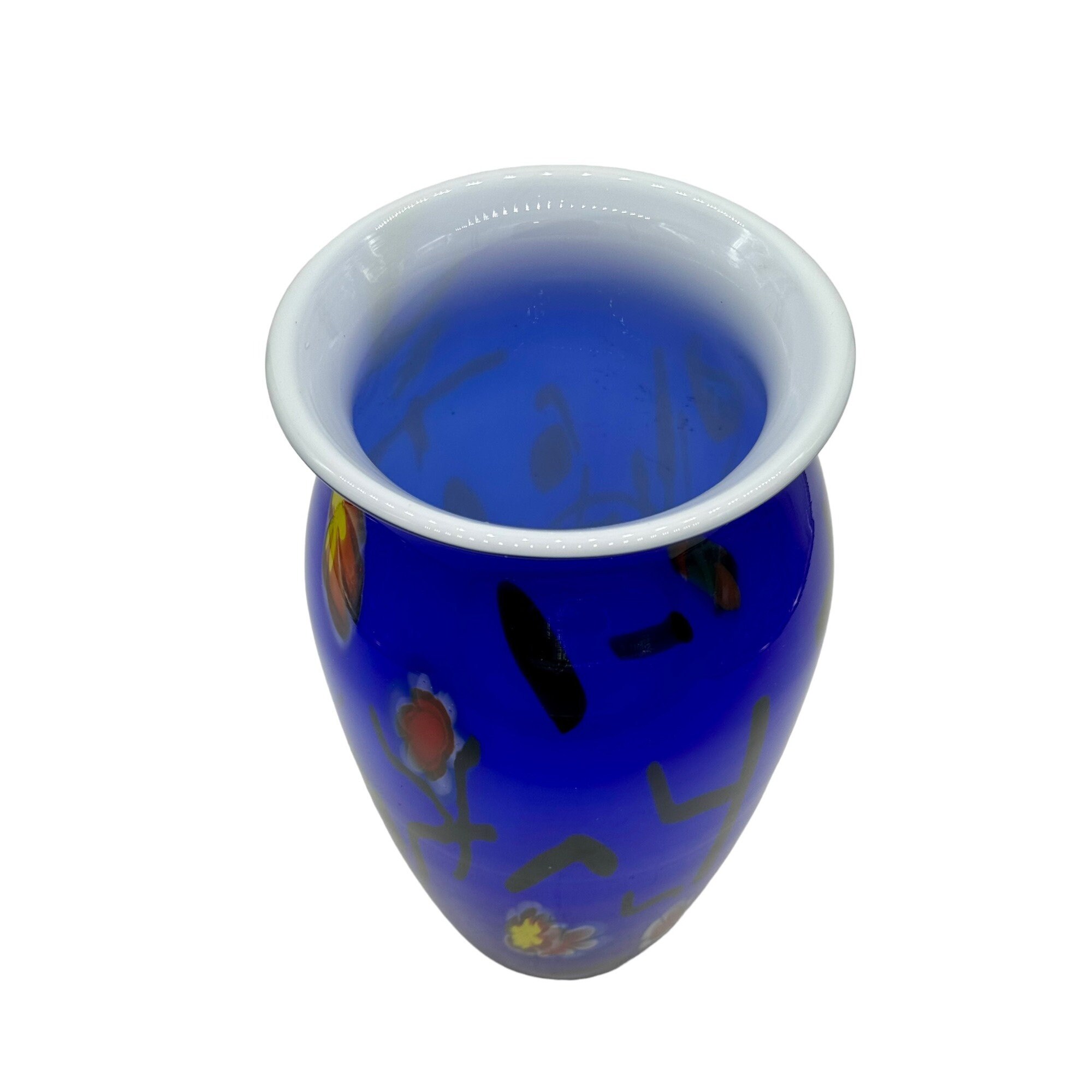 Vase - Murano Style Millefiore Pattern Cobalt Blue Art Glass Vase - MCM ...