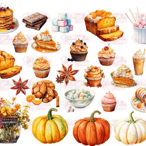 Pumpkin Spice Watercolor Clipart, Cozy Fall Sweets and Treats Cookies ...