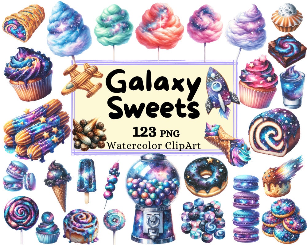 Watercolor Galaxy Sweets Clipart, Space Cookies, Cute Sweet Macarons ...