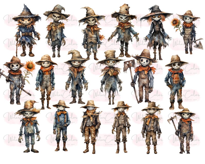 Scarecrow Clipart Watercolor, Spooky Crow Scary Autumn, Scarecrows ...