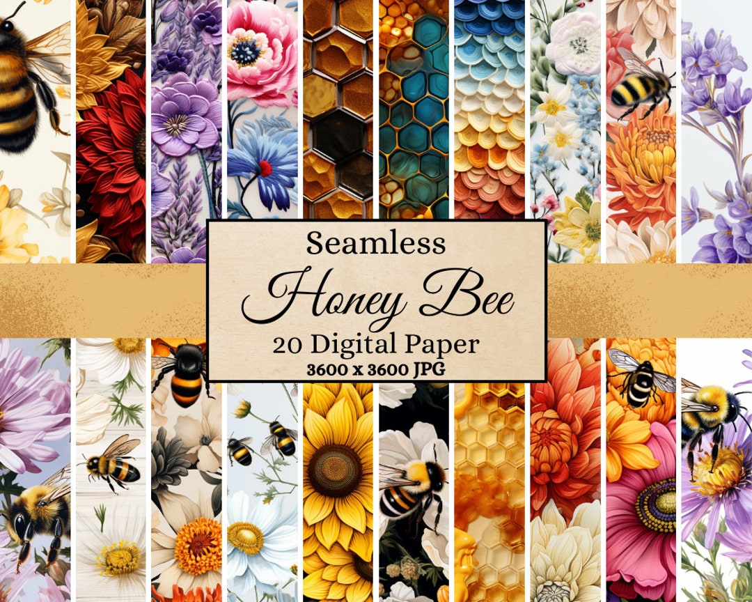 Honey Bumblebee Paper, Bee Seamless Pattern Honeycomb Digital, Honey ...