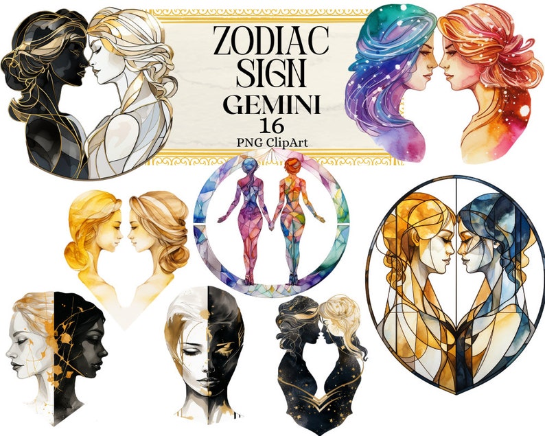 Zodiac Signs Clipart, Horoscope Gemini Star Sign, Esoterical Clipart ...