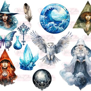 Elemental Witches Clipart Watercolor Elements Fire Water Earth Air ...