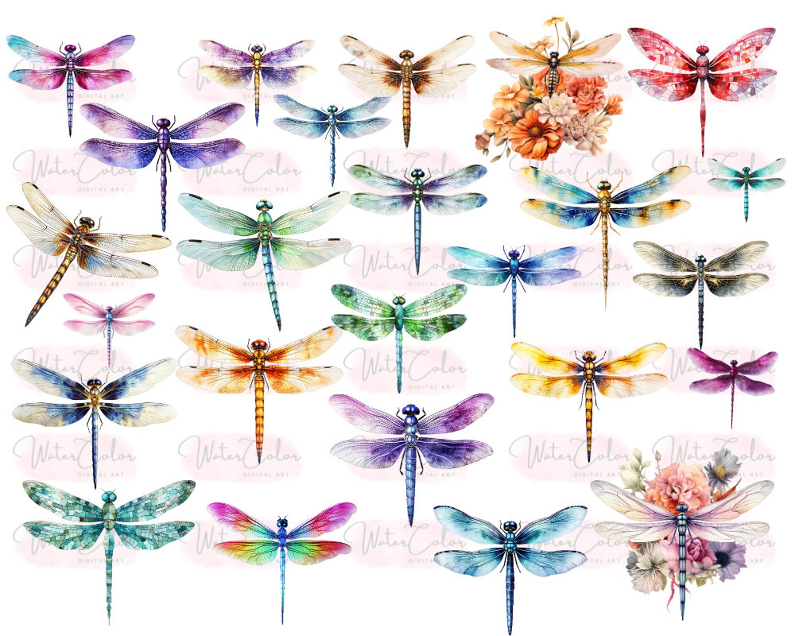 Dragonfly Bundle Clipart, Watercolor Dragonflies Decorative Collection ...
