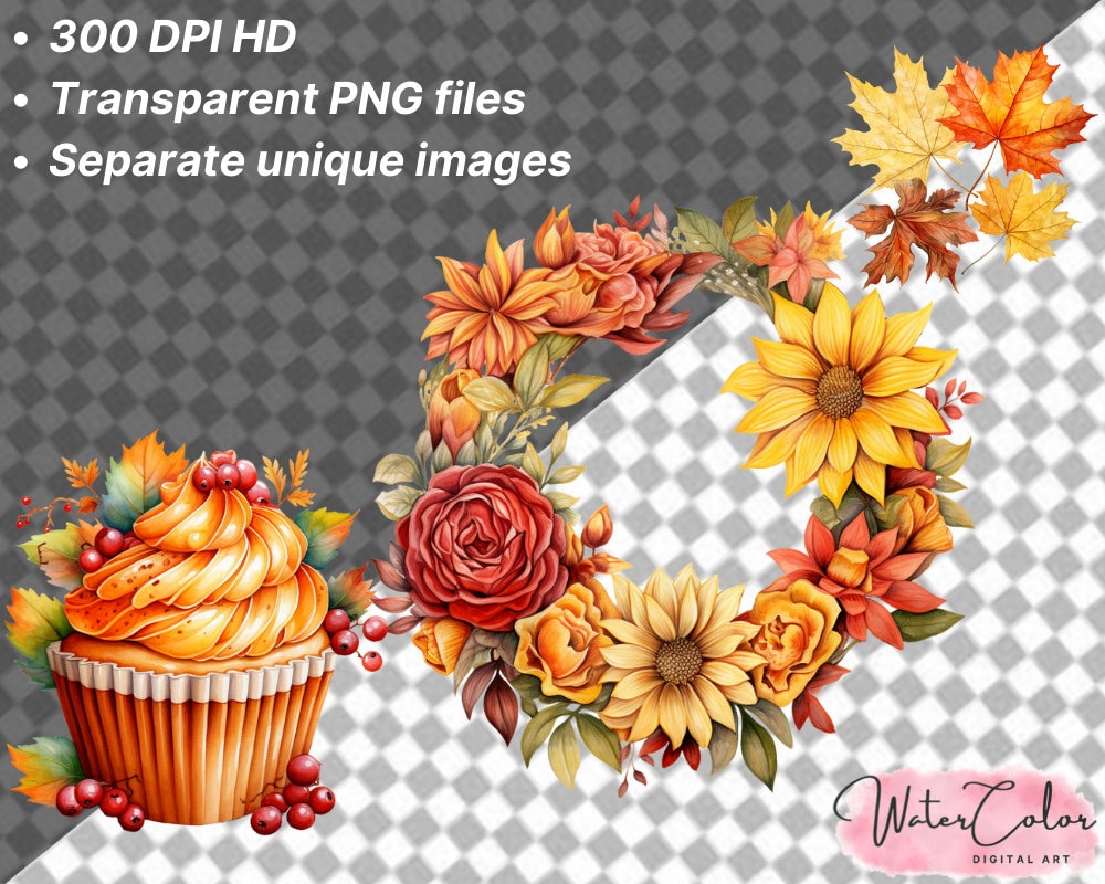 Pumpkin Spice Watercolor Clipart, Cozy Fall Sweets and Treats Cookies ...
