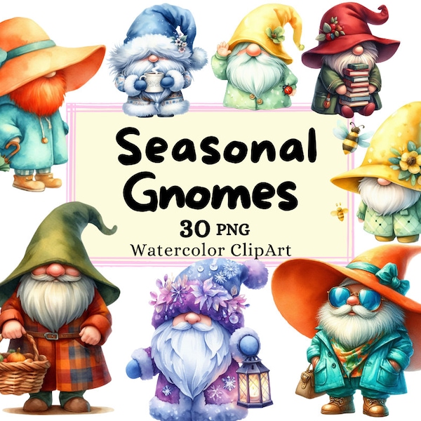 Watercolor Gnomes Clipart - Etsy