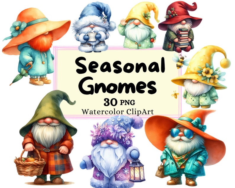 Watercolor Seasonal Gnomes Clipart Collection, Colorful Gnomes Pretty ...