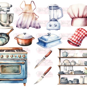 Kitchen Utensils Clipart, Watercolor Cottagecore Kitchenware Food ...