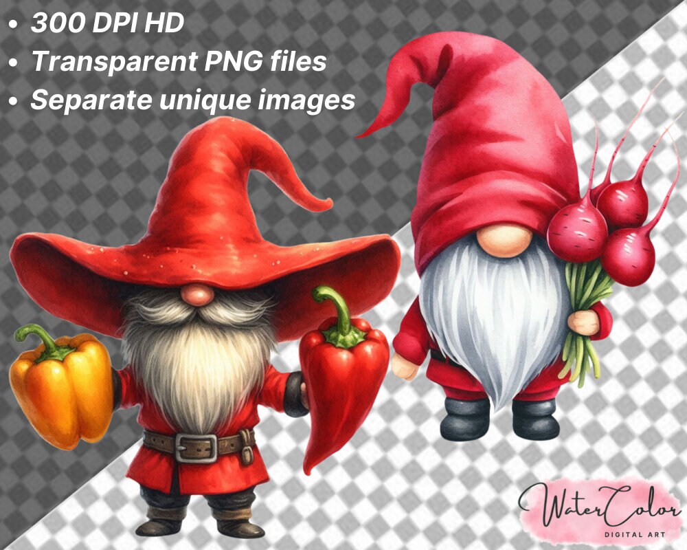 Watercolor Veggie Gnomes Clipart, Healthy Vegetables Fresh Greens Gnome ...
