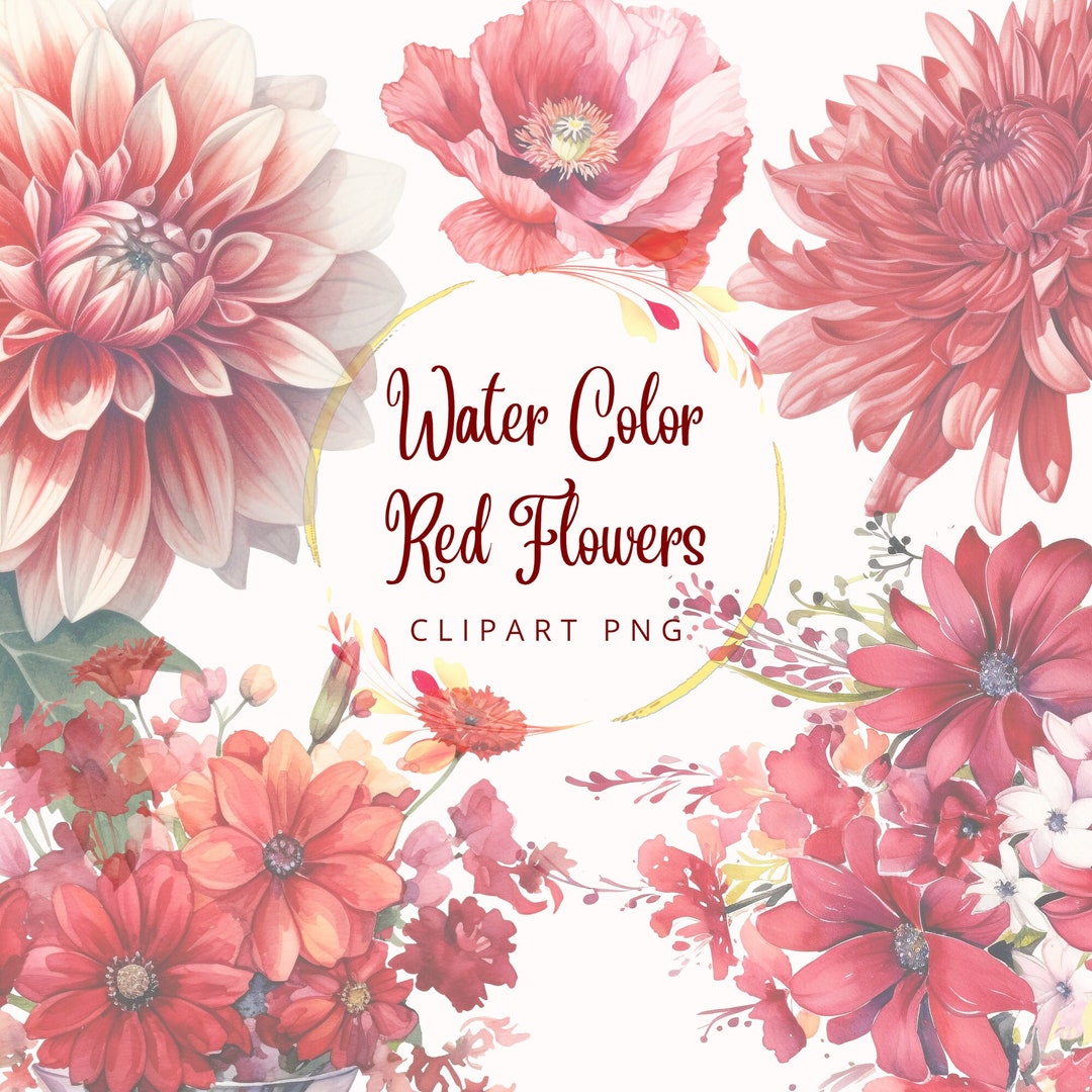 Watercolor Red Flowers Clipart Spring Flower, Floral Decor, Digital ...