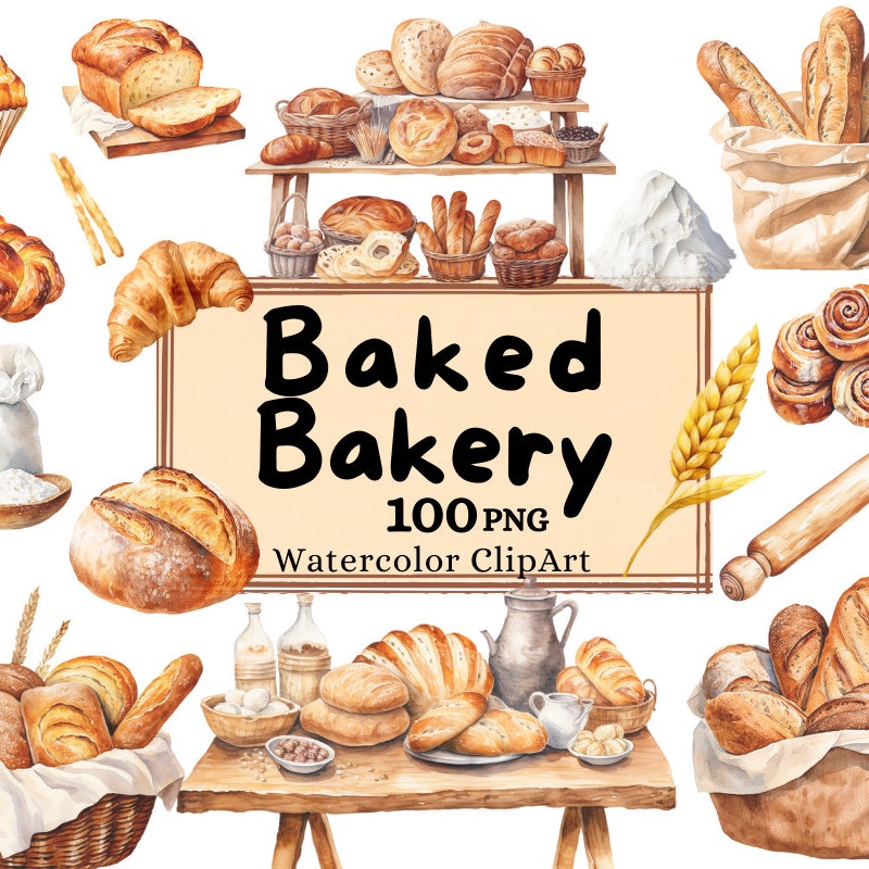 Watercolor Bakery Clipart - Etsy