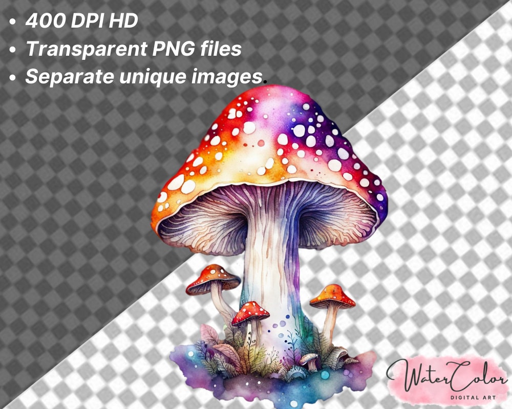 Watercolor Mushroom Clipart Bundle Occult Toadstoll Cluster, Fairy Tale ...