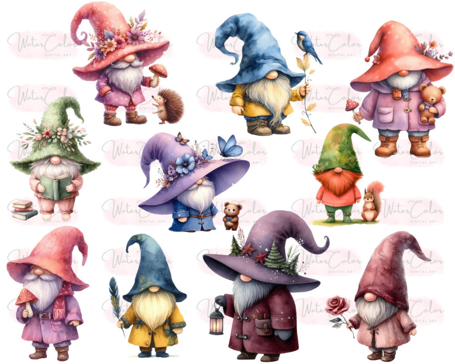Watercolor Nature Gnome Clipart Collection, Forest Animals Gnomes ...