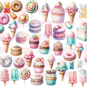 Watercolor Pastel Sweets Clipart Bundle, Treats Macarons Cupcakes Gummy ...