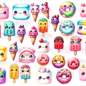 Watercolor Kawaii Sweets Clipart Bundle, Colorful Macarons Cupcakes ...