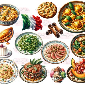 Watercolor Italian Food Bundle Clipart, Italy Gourmet Dishes Pizza ...