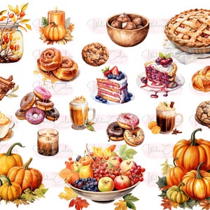 Pumpkin Spice Watercolor Clipart, Cozy Fall Sweets and Treats Cookies ...