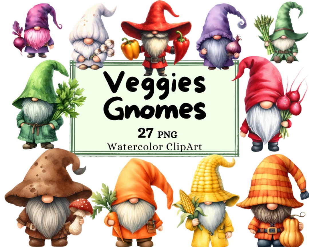 Watercolor Veggie Gnomes Clipart, Healthy Vegetables Fresh Greens Gnome ...