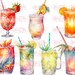 Tropical Cocktails Watercolor Clipart, Summer Drink Palm Leave Exotic ...