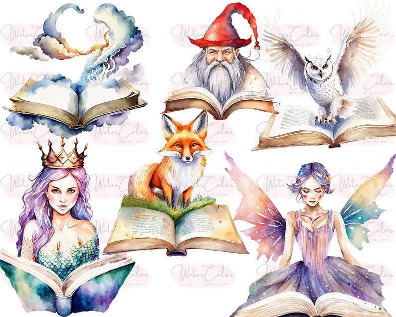 Fantasy Book Clipart Watercolor Open Magic Book Bundle Wizard - Etsy