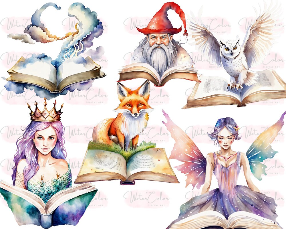 Fantasy Book Clipart Watercolor Open Magic Book Bundle Wizard - Etsy