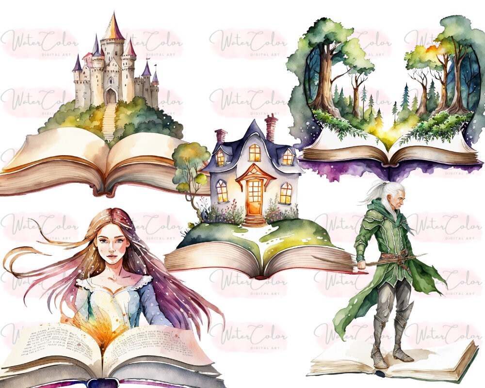 Fantasy Book Clipart Watercolor Open Magic Book Bundle Wizard - Etsy