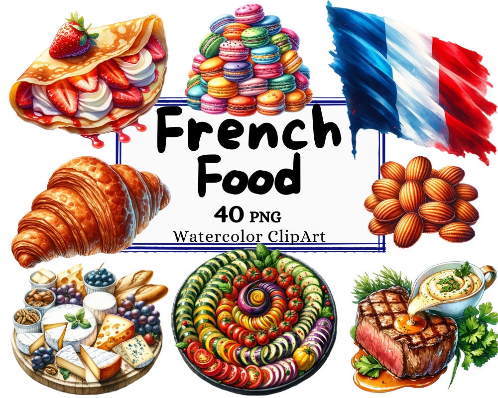 Watercolor French Food Bundle Clipart, French Gourmet Dish Ratatouille ...