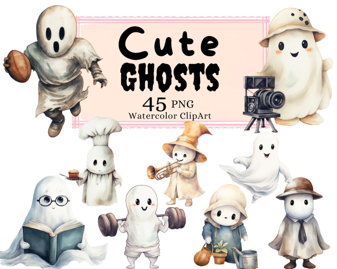 Cute Ghost Clipart, Tiny Ghosts Shadow Spooky Season, Scary Watercolor ...