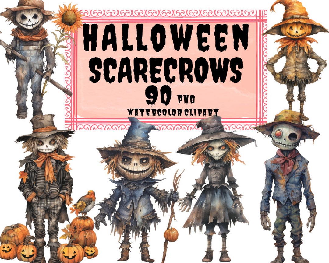 Scarecrow Clipart Watercolor, Spooky Crow Scary Autumn, Scarecrows ...