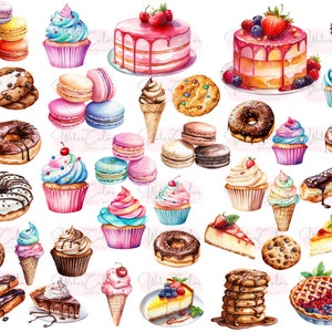 Watercolor Cute Sweets Clipart, Chocolate Cookies, Sweet Macarons ...