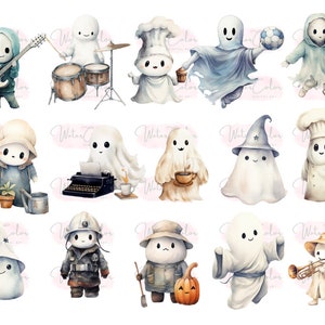 Cute Ghost Clipart, Tiny Ghosts Shadow Spooky Season, Scary Watercolor ...