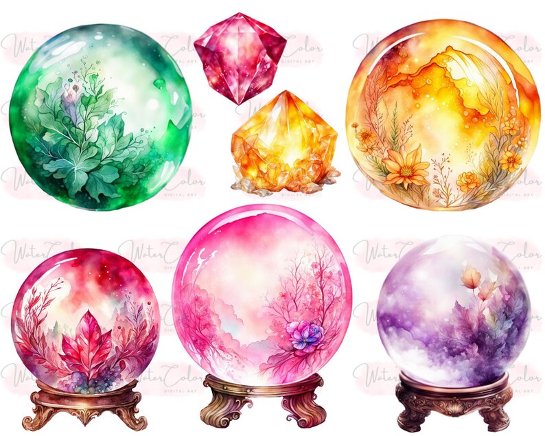Watercolor Crystal Gemstone Clipart Crystal Balls Clip Art - Etsy
