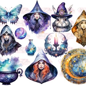Celestial Moon Witch Clipart Watercolor Galaxy Witch Magic Spell PNG ...